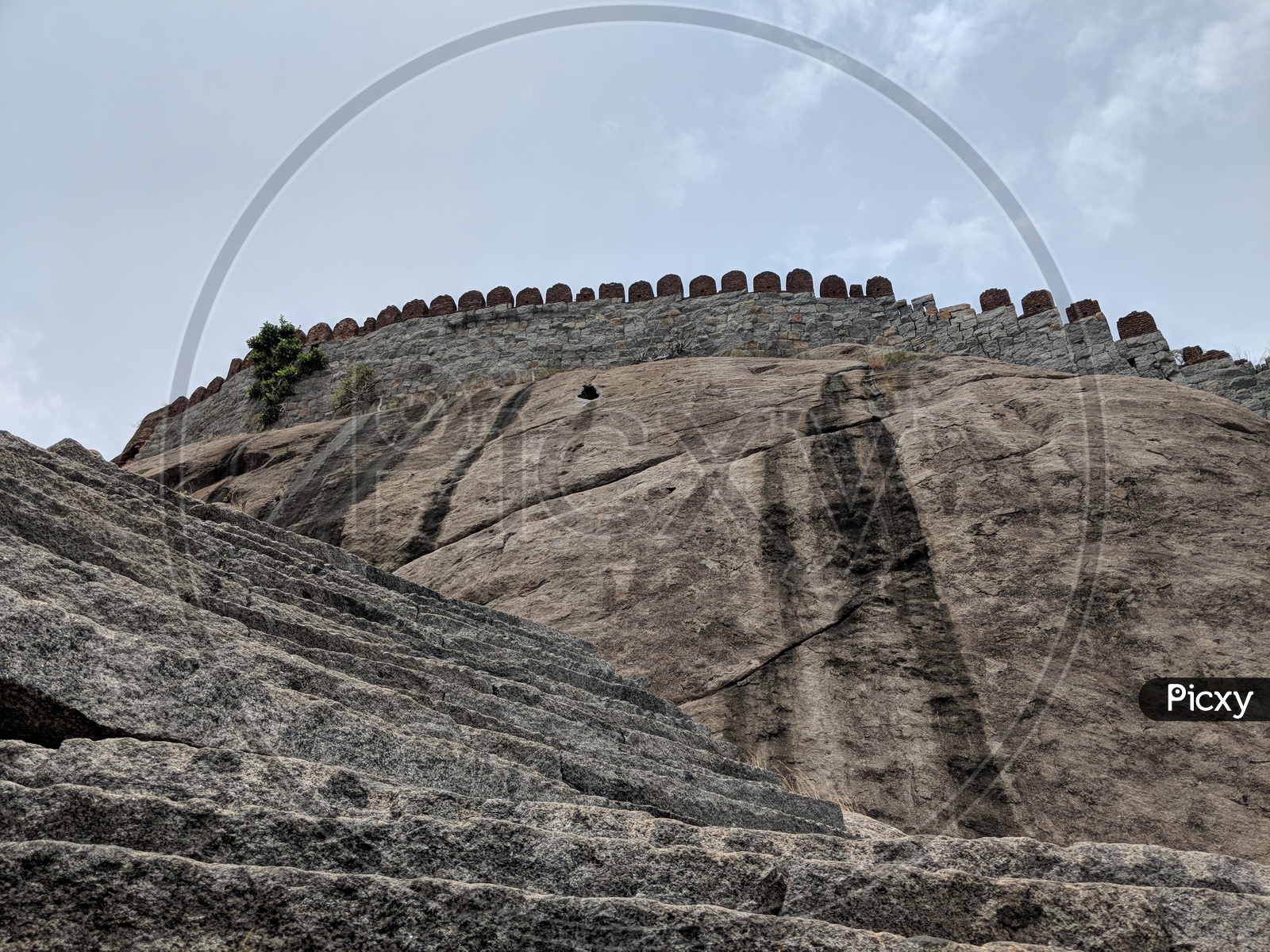 Image of Stone stairs and ancient barrier wall of Gingee Fort-MW054898 ...