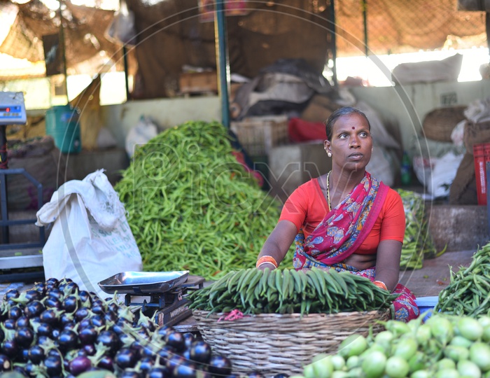 Image of Vegetable Seller at Local Market/Rythu Bazar-BE679696-Picxy