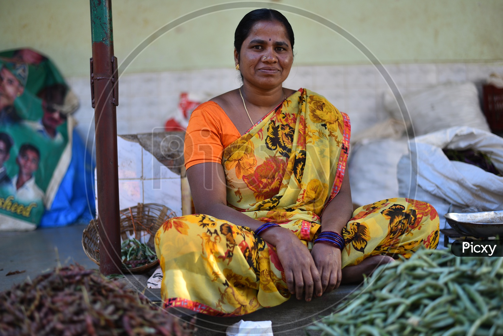 Image of Seller at Local Vegetable Market/Rythu Bazar-FZ837398-Picxy