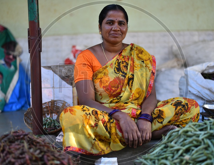 Image of Seller at Local Vegetable Market/Rythu Bazar-FZ837398-Picxy