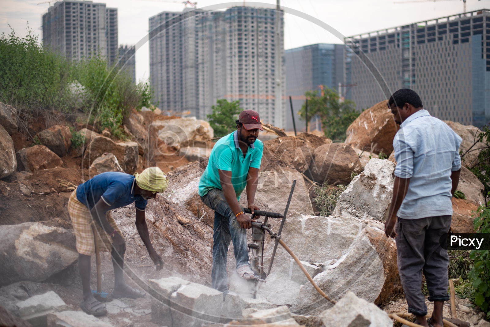 Image of Driller Working on a Construction Site/Stone Driller/Electric ...