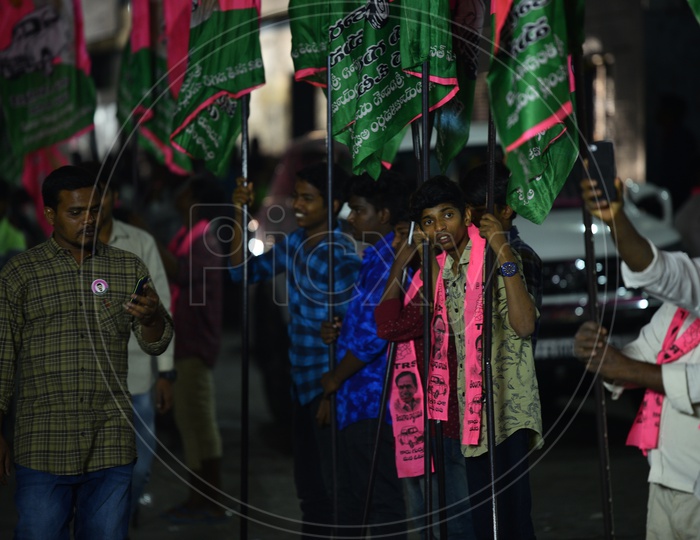 Image of Supporters of TRS at Election Campaign for Telangana Assembly ...