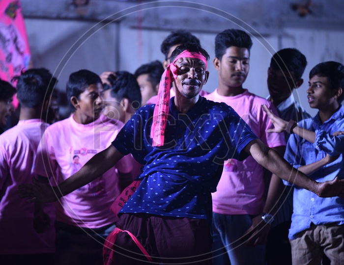 Image of People Cheering By Dancing At a TRS Party Election Campaign ...