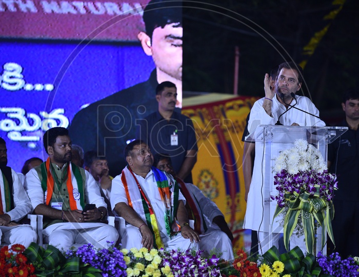 Image of Congress President Rahul Gandhi addressing Public at TDP Party ...