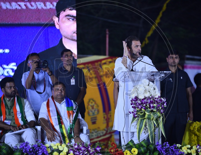 Image of Congress President Rahul Gandhi addressing Public at TDP Party ...