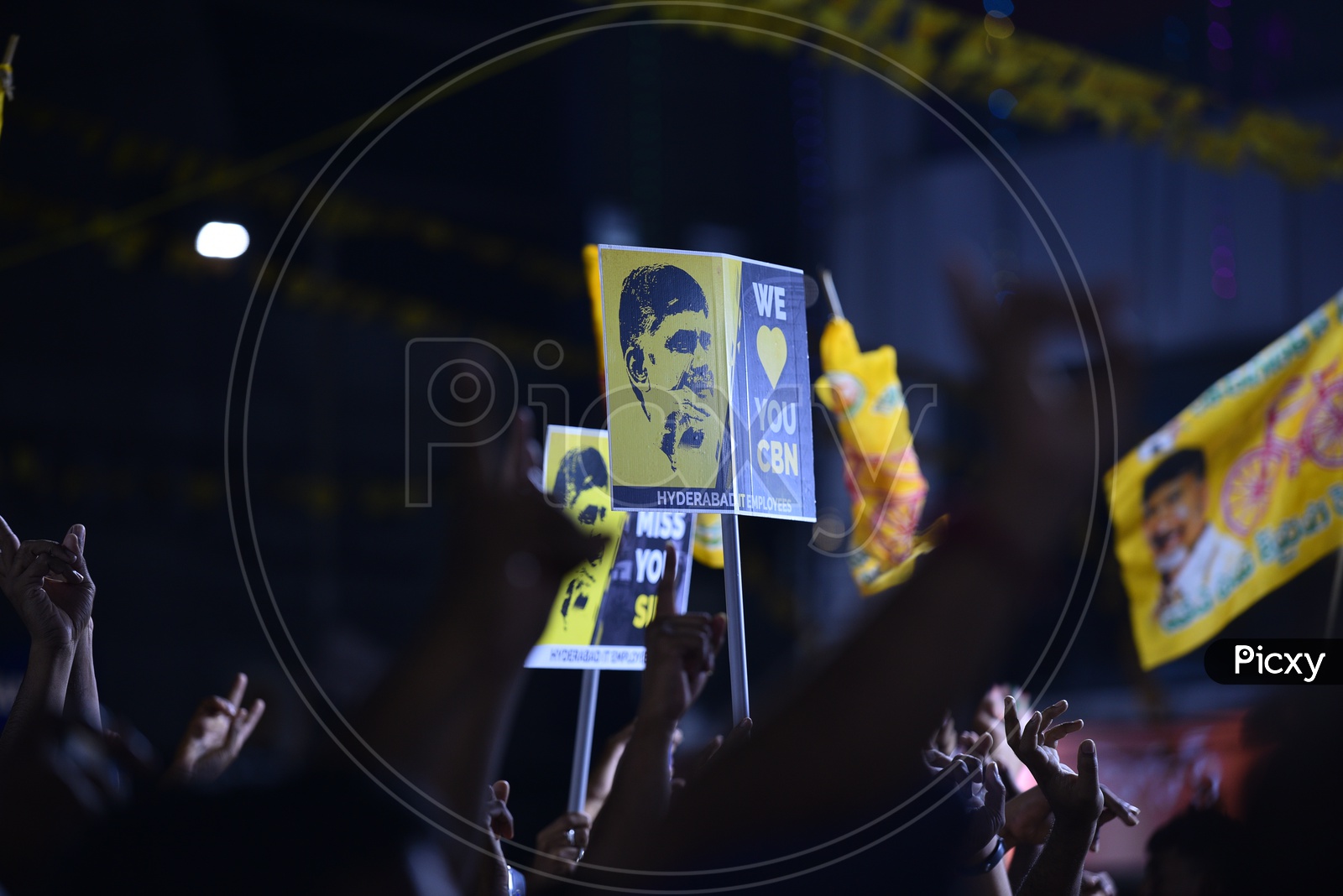 Image of Placards & Flags Supporting TDP & Congress Party at a meeting ...