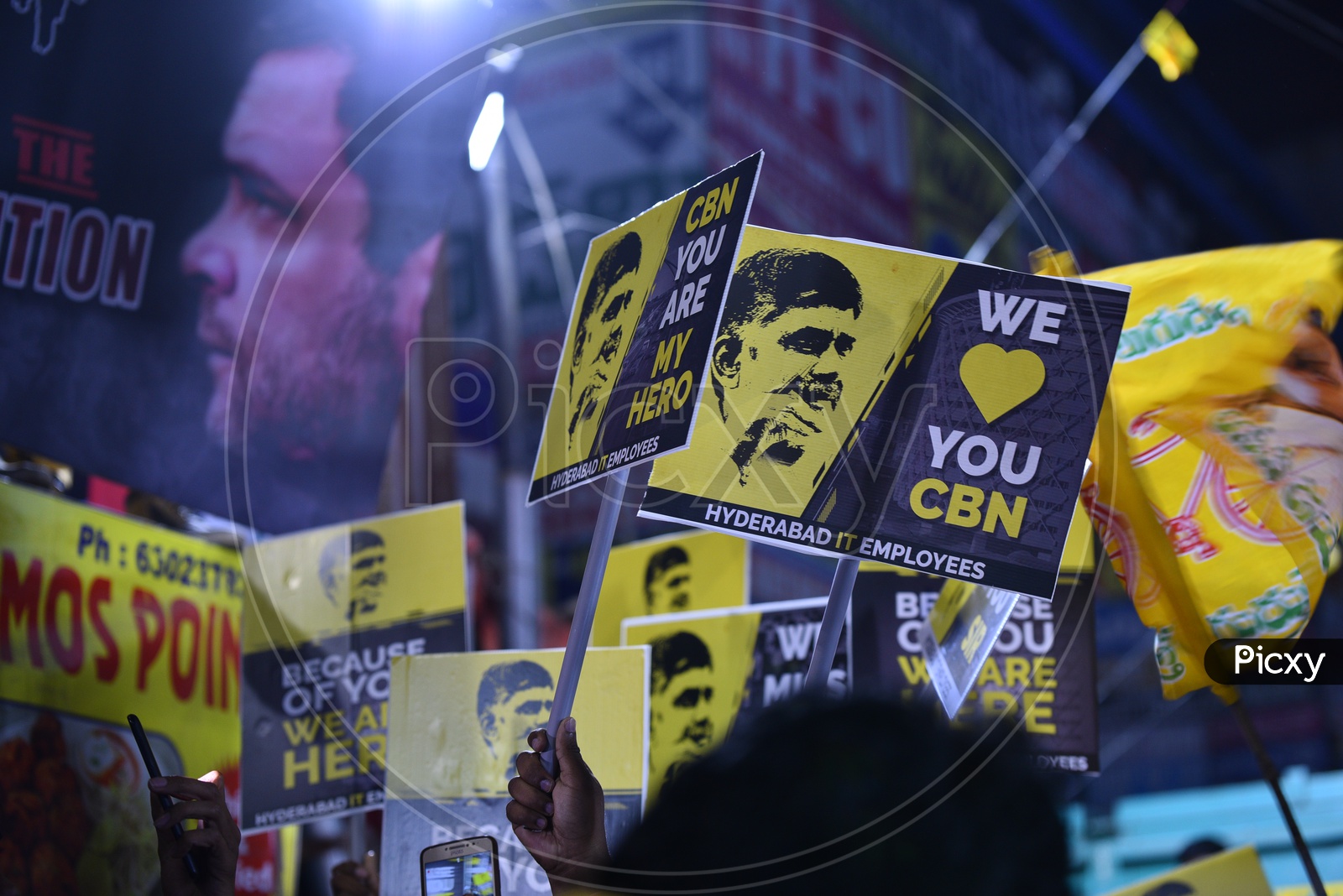 Image of Placards & Flags Supporting TDP Party at a meeting in Ameerpet ...
