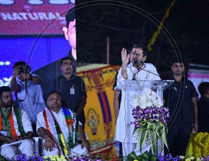 Image of Congress President Rahul Gandhi addressing Public at TDP Party ...