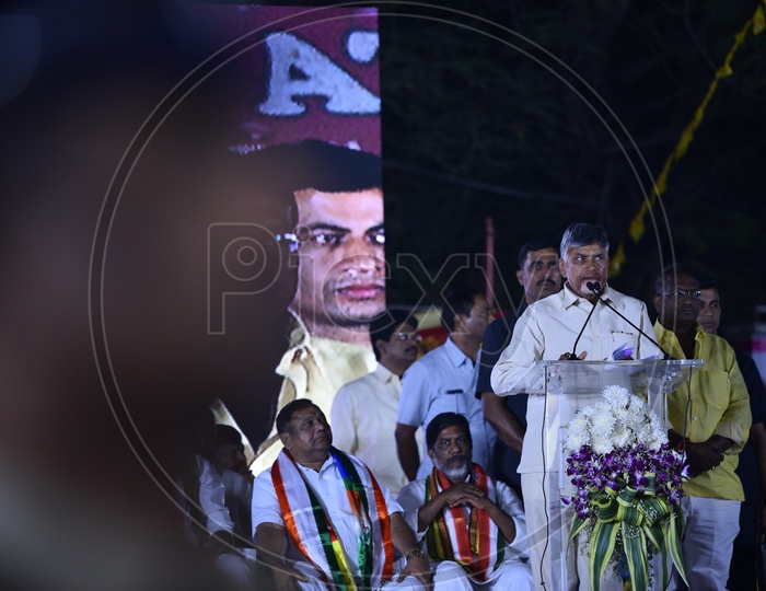 Image of Chief Minister Chandrababu Naidu at TDP Party meeting in Ameerpet for Telangana ...