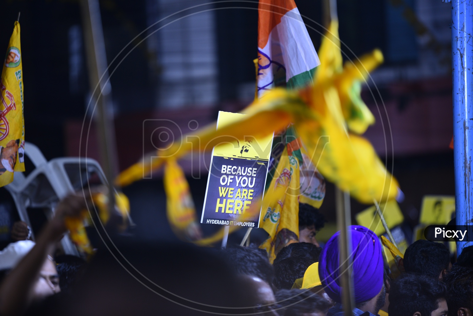 Image of Placards & Flags Supporting TDP Party at a meeting in Ameerpet ...
