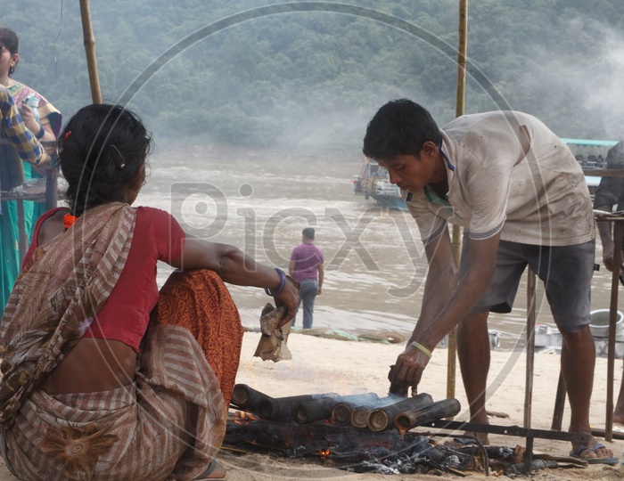 Image of Cooking Chicken in Wooden Blocks.-RV214373-Picxy