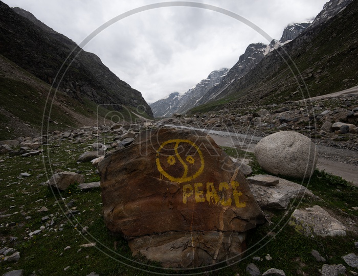 Image of A Valley Road In Leh / Ladakh in which The World Peace symbol ...