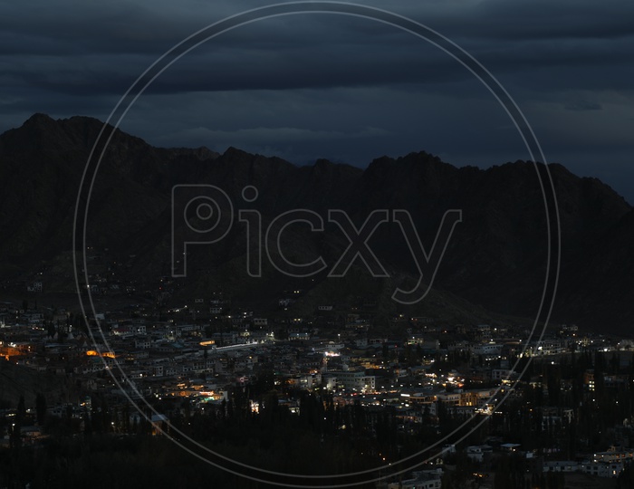 Image of Aerial View Of Leh City in Night Time From A Hill top-EV269888 ...