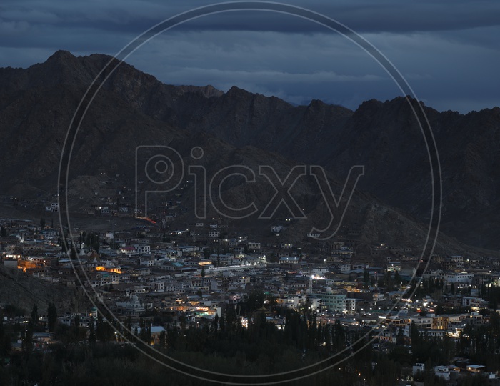 Image of Aerial View Of Leh City in Night Time From A Hill top-EV269888 ...