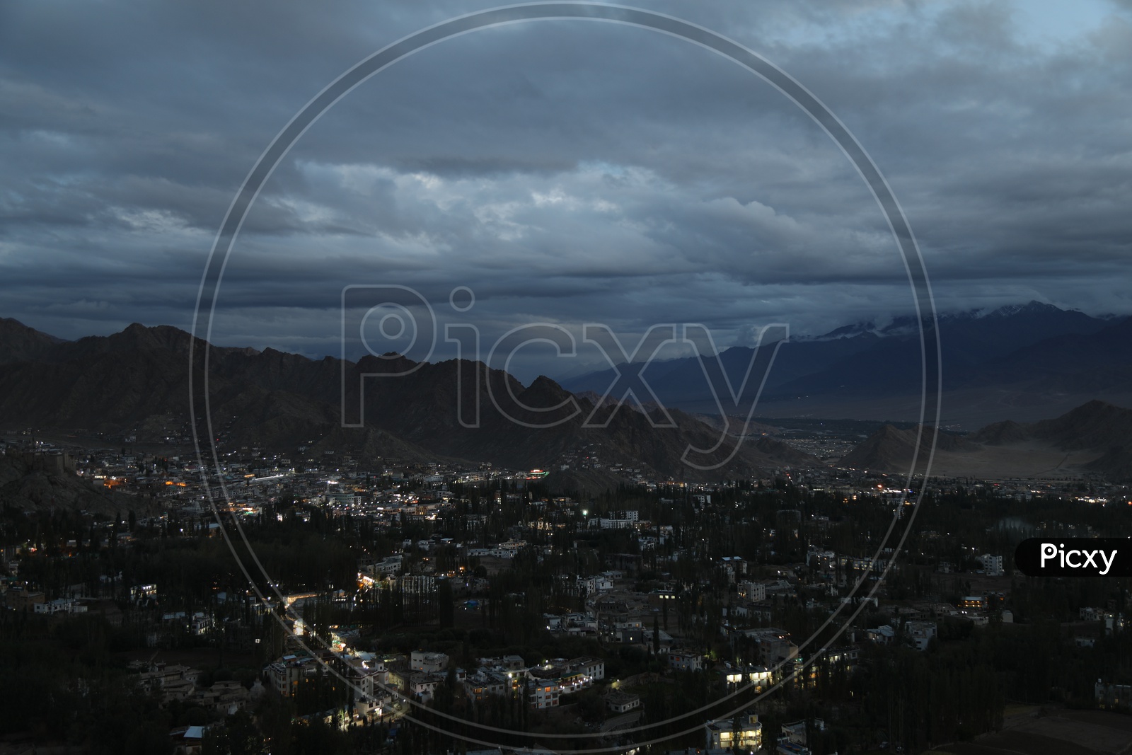 Image of Aerial View Of Leh City in Night Time From A Hill top-EV269888 ...