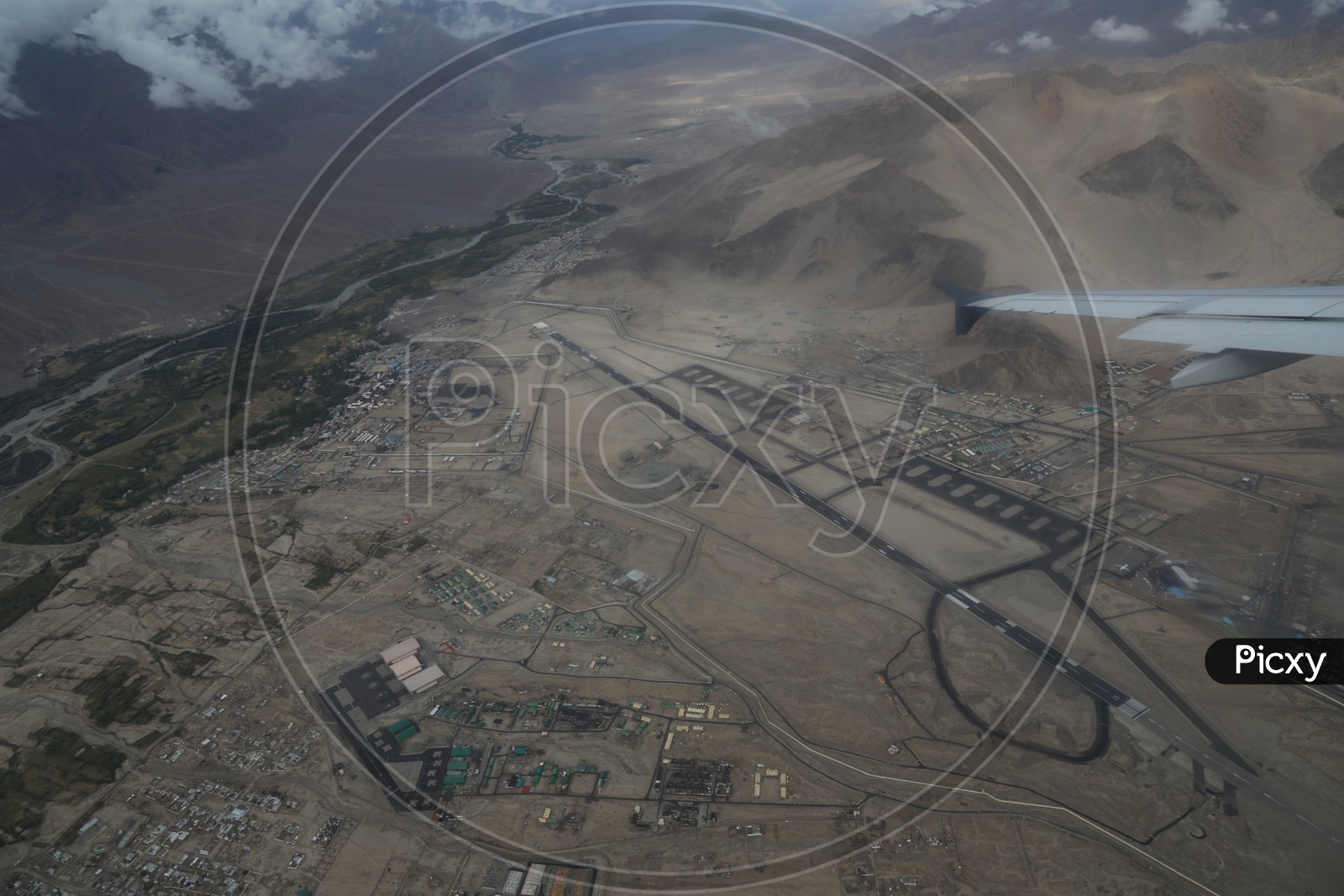 Image of Leh Airport in aerial view from flight window-JE880613-Picxy