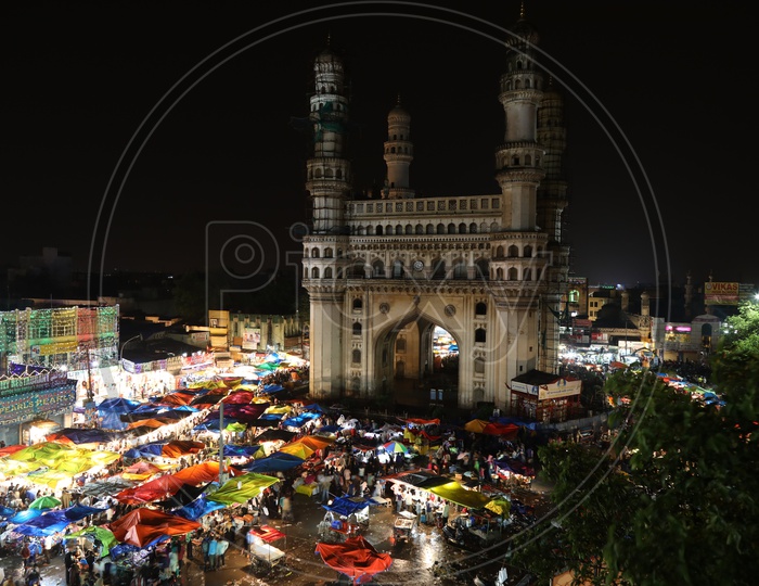 Image of A Beautiful Aerial shot Of Charminar and The Vendor Stalls ...
