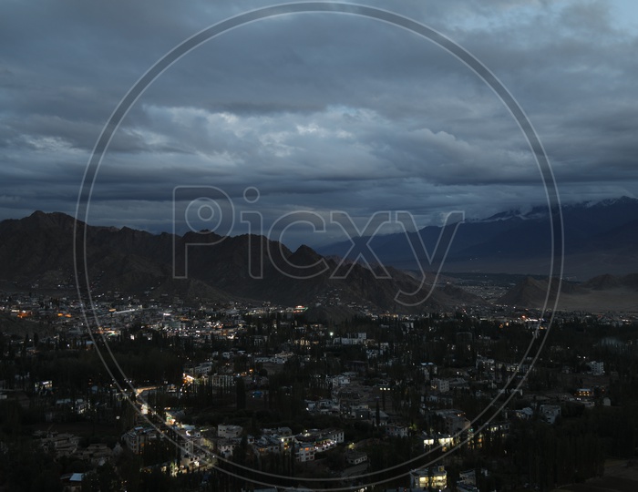 Image of Aerial View Of Leh City in Night Time From A Hill top-EV269888 ...