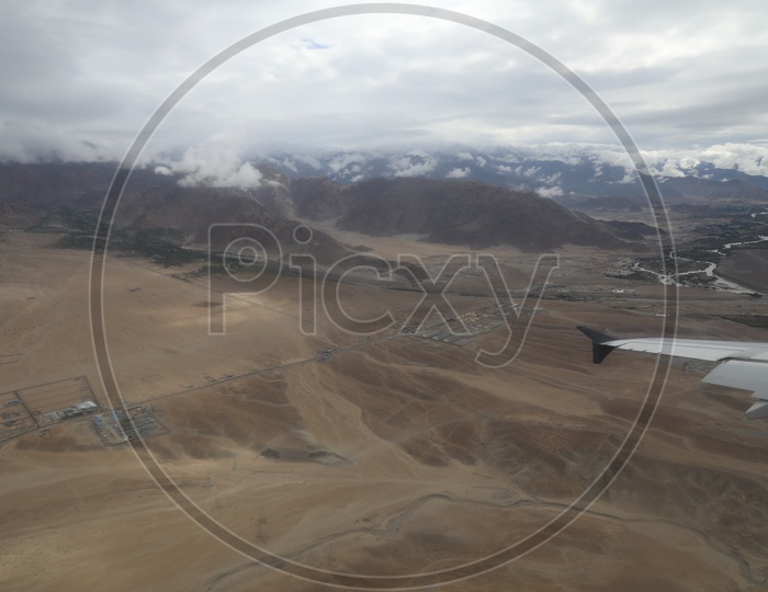 Image of Aerial View Of a Village and Valleys in Leh Shot From Flight ...
