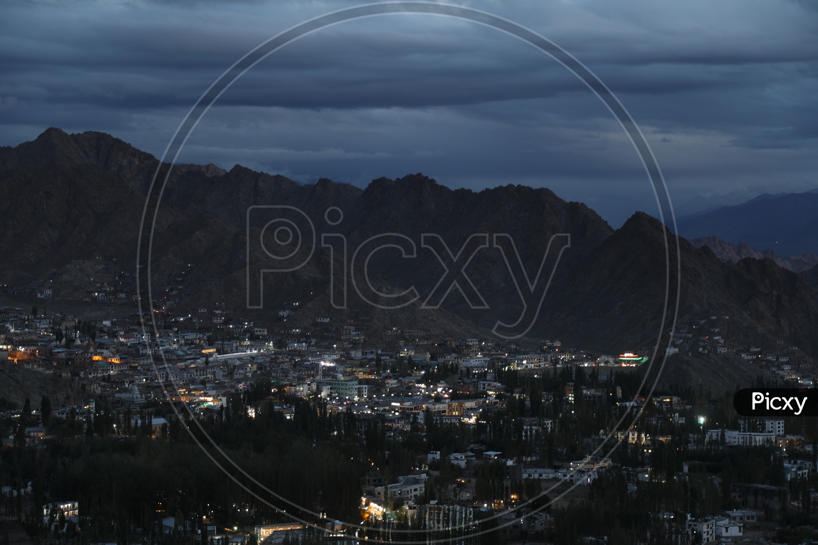 Image of Aerial View Of Leh City in Night Time From A Hill top-QD184424 ...