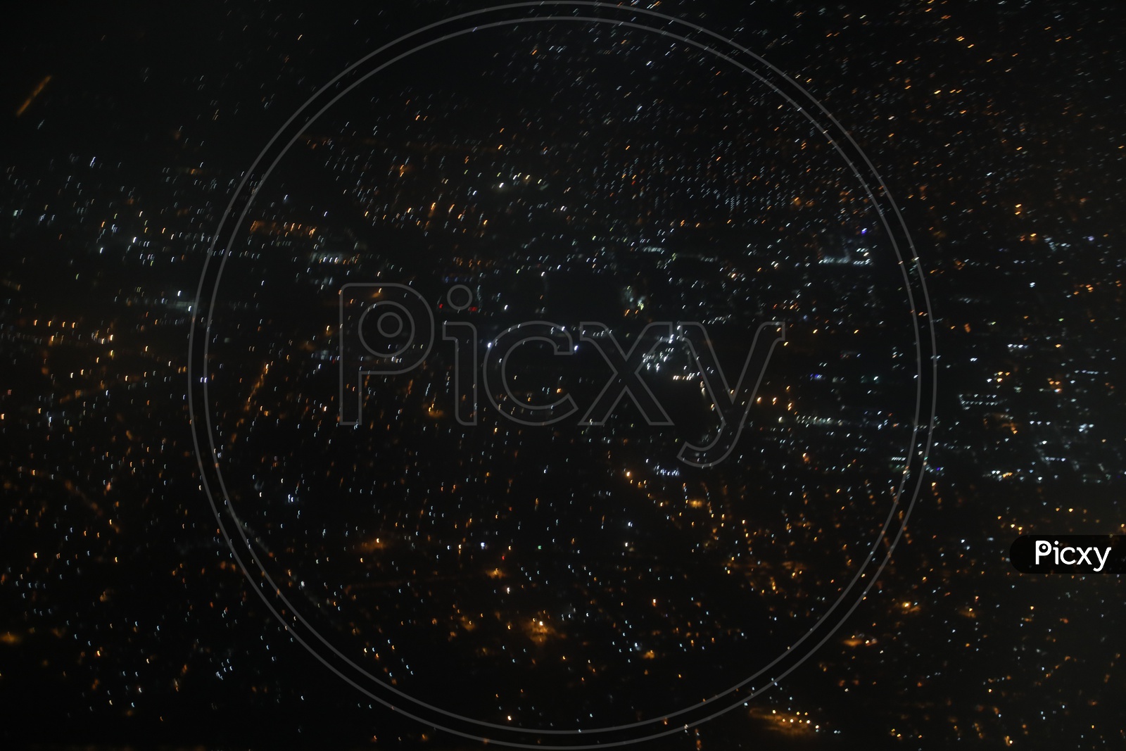 Image of Aerial View Of a City in The Night Time From Flight Window ...