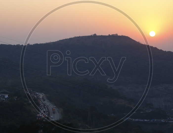 Image of Beautiful Mountains of Lonavala with Sunrise in the sky ...