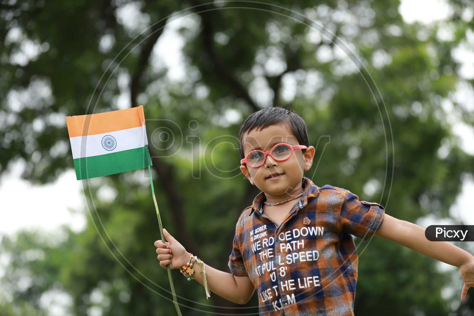 Image of cute little kid having indian flag in hand / kids portrait ...