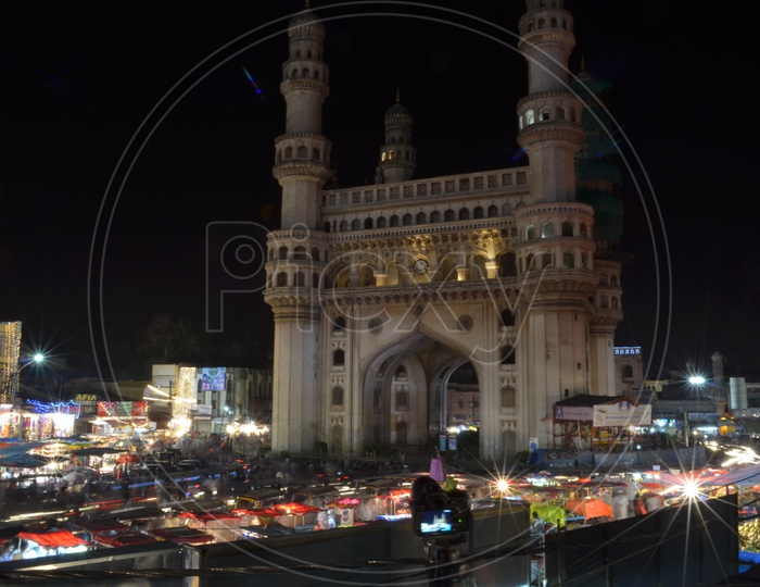 Image of Night View of Charminar, Hyderabad-XG454229-Picxy