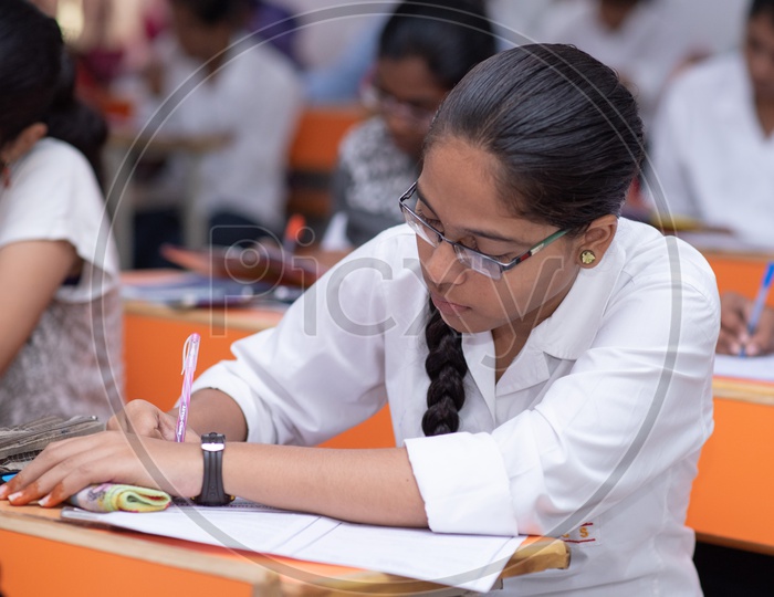 Image of Girl writes her exam in an educational institute in Telangana ...