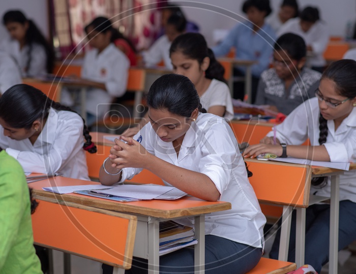 Image of Students writing his exam at an educational institute in India ...