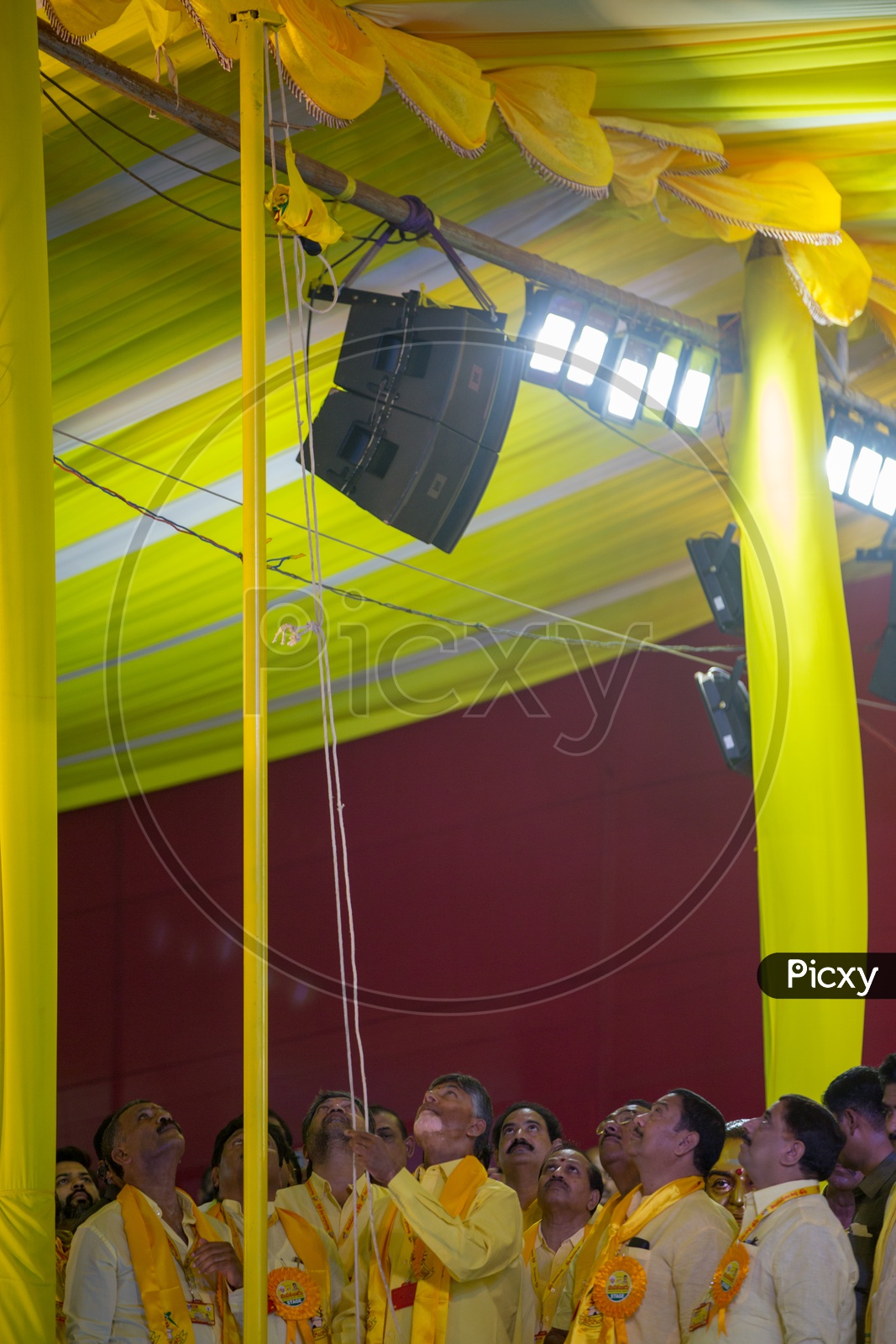 Image of Sri Nara Chandra babu Naidu Hoisting TDP Flag at mahanadu, 2018.-IF259963-Picxy