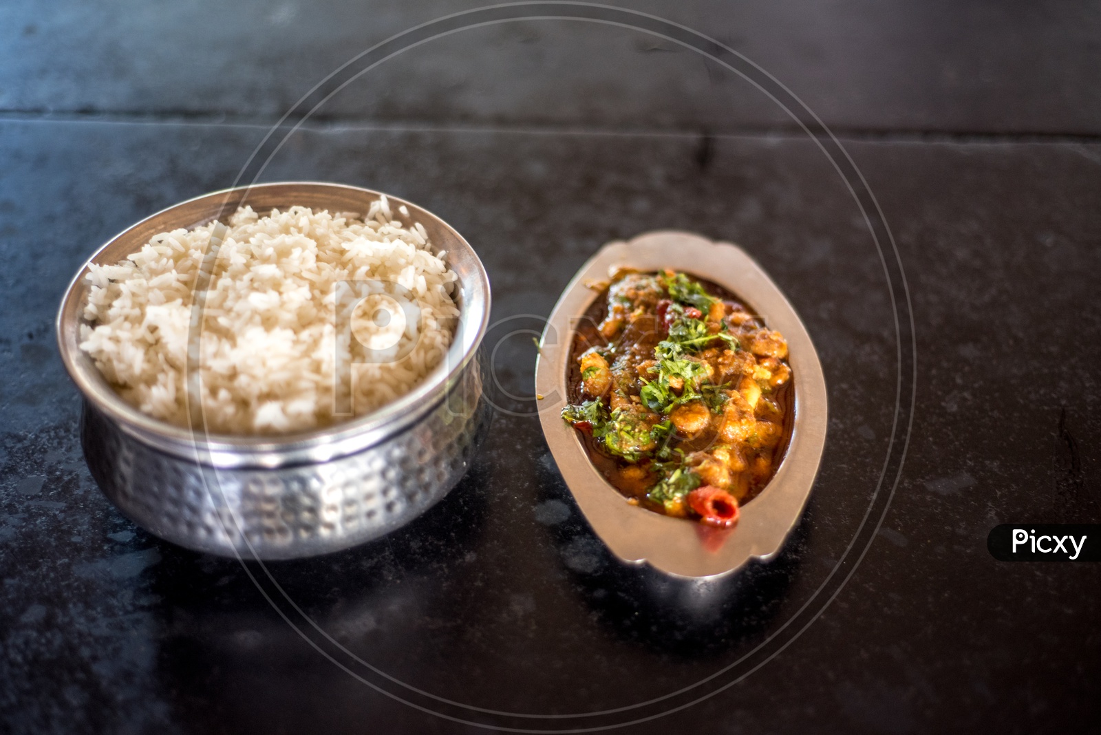 Image of prawns curry and white rice at sea inn ( raju gaari dhaba ...