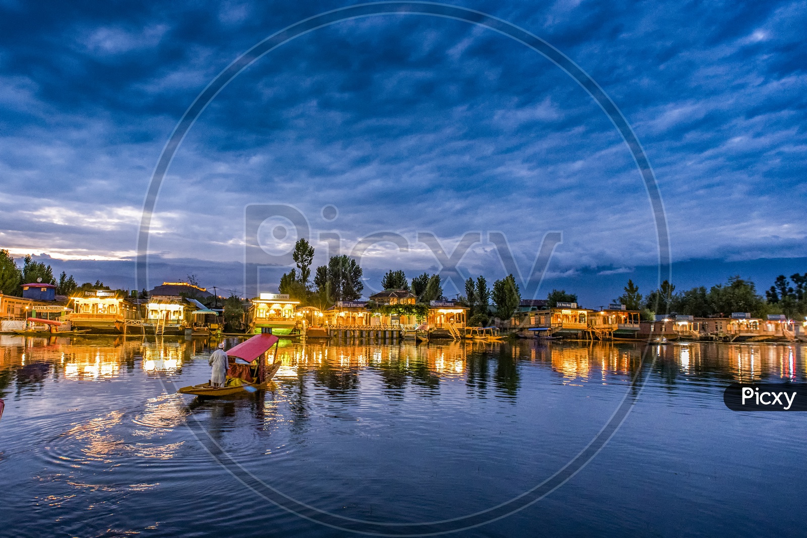 Image of Night View of Dal Lake in Srinagar, Jammu and Kashmir-YV666874 ...