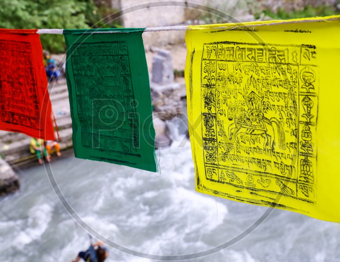 Image of Prayer Flags Over the Beas River, Manali-ST124132-Picxy