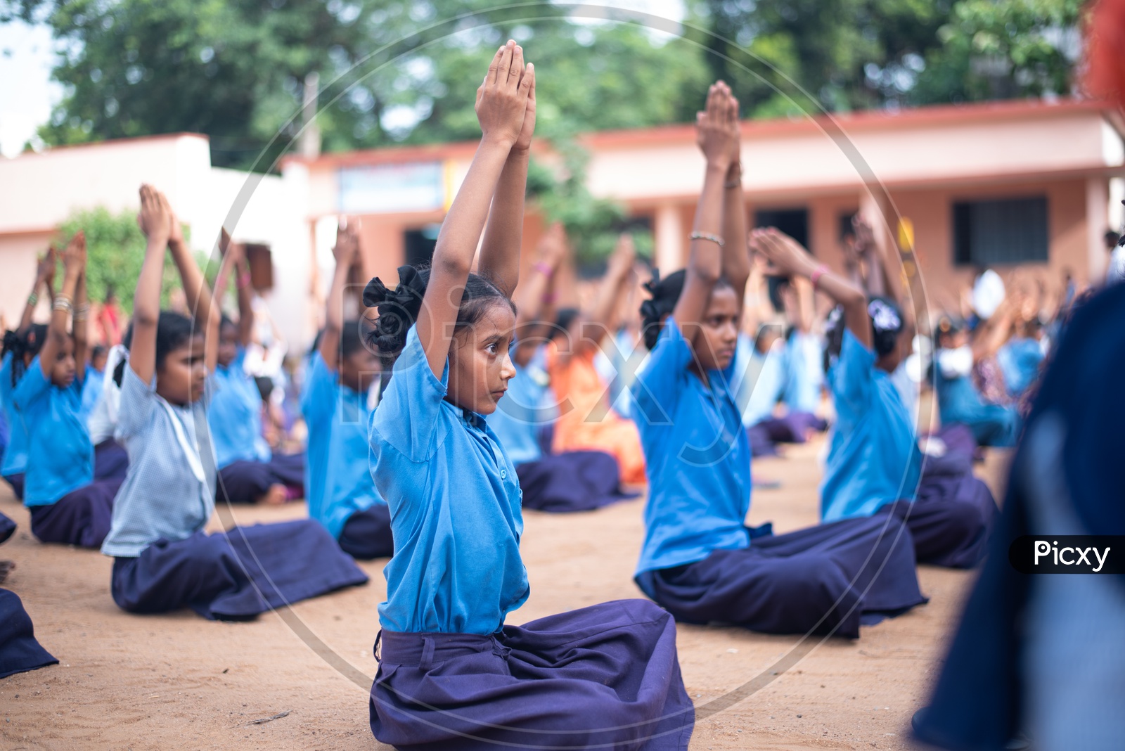 Image of Students in a Government School Practicing Yoda in their Drill ...