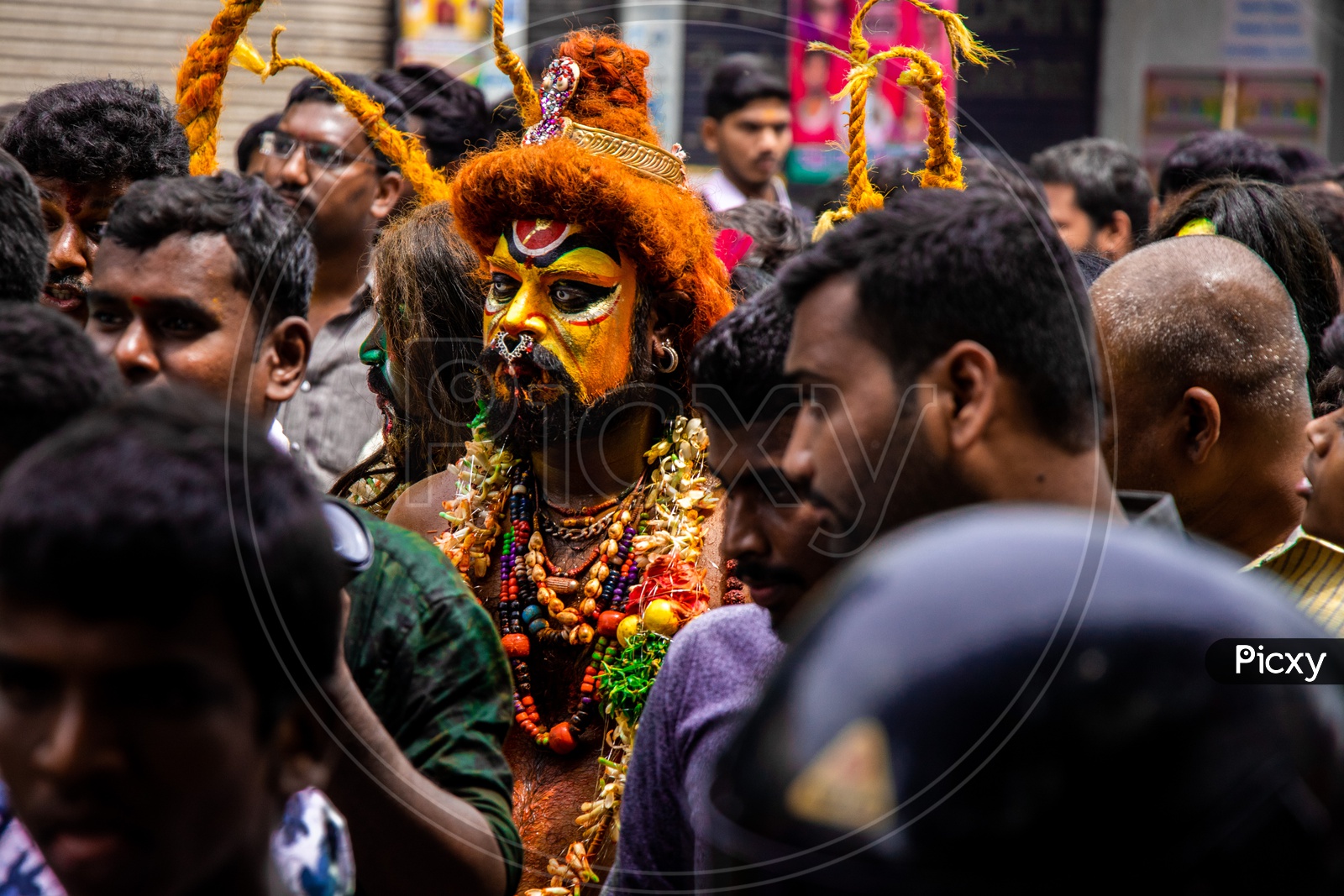Image of Pothuraju Being Beating and Dancing along The Crowd With Red ...
