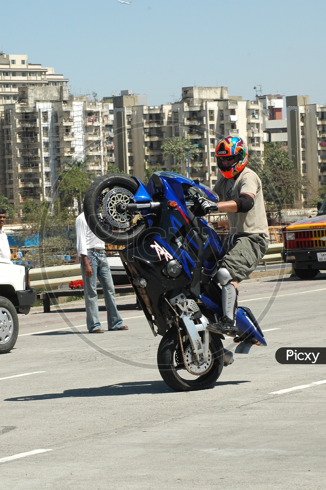 Image of Bike Stunts Performing By a Professional For a Movie Sequence ...
