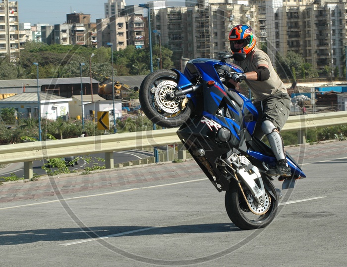 Image of Bike Stunts Performing By a Professional for Telugu Movie ...