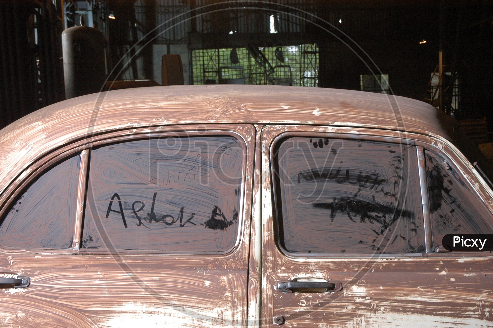 Image of An Old Dusted Ambassidor Car Closeup Shot in a garage-FA265206 ...