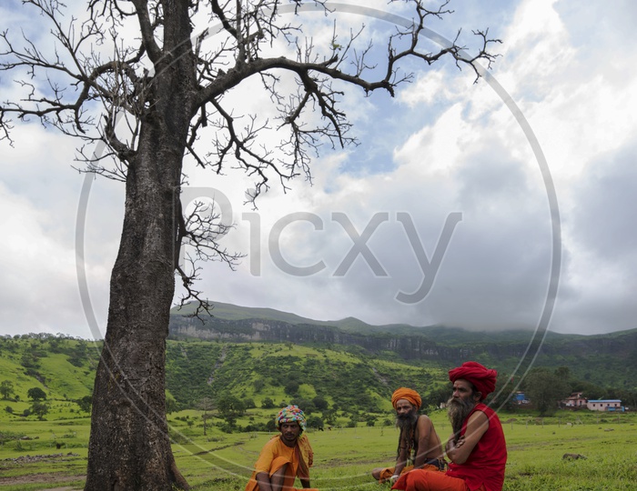 Image of An Indian Sadhu / Baba Sitting Under a tree Shadow In Nasik ...