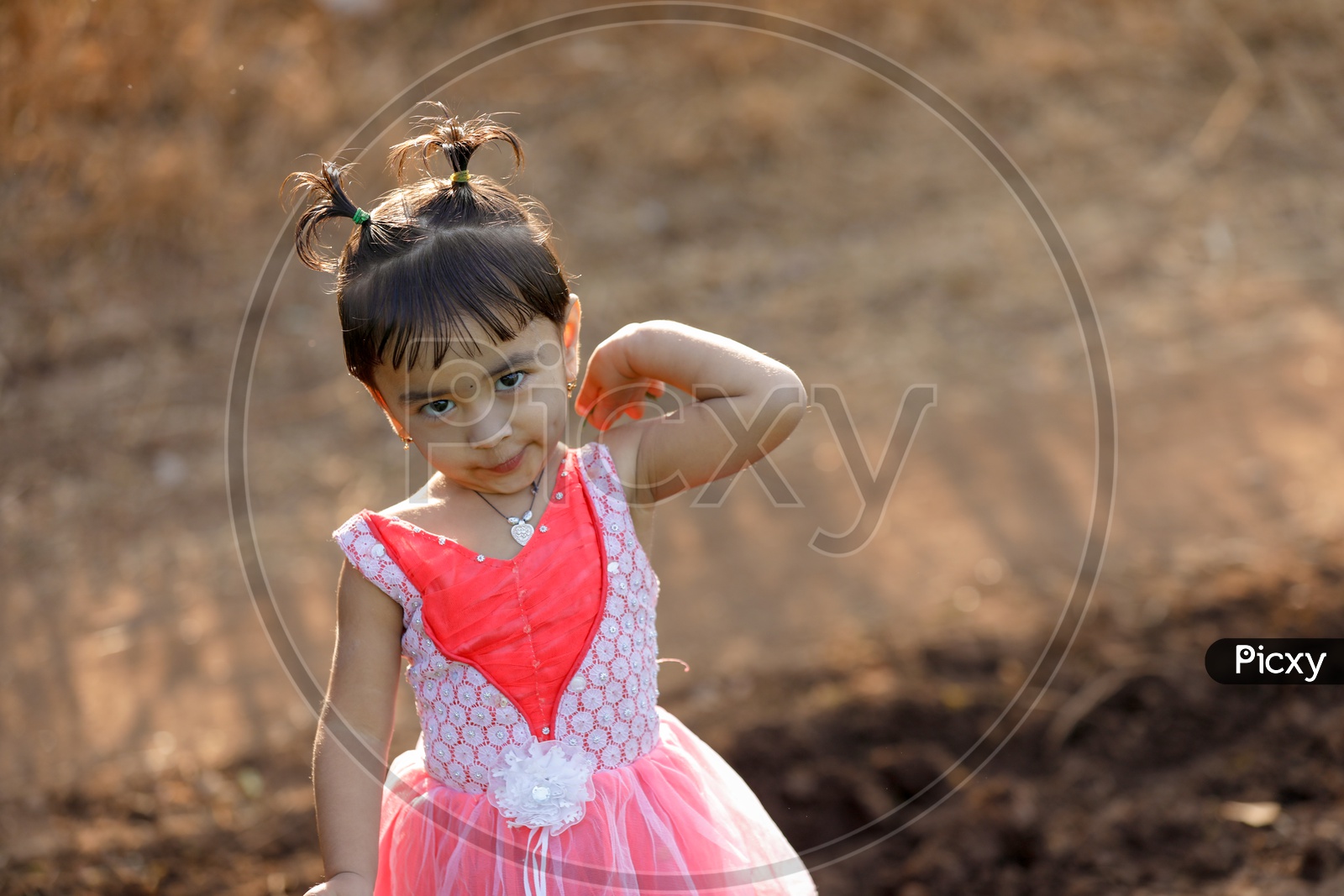 Image of Indian Cute Girl Child Wearing Frock with an Expression on ...