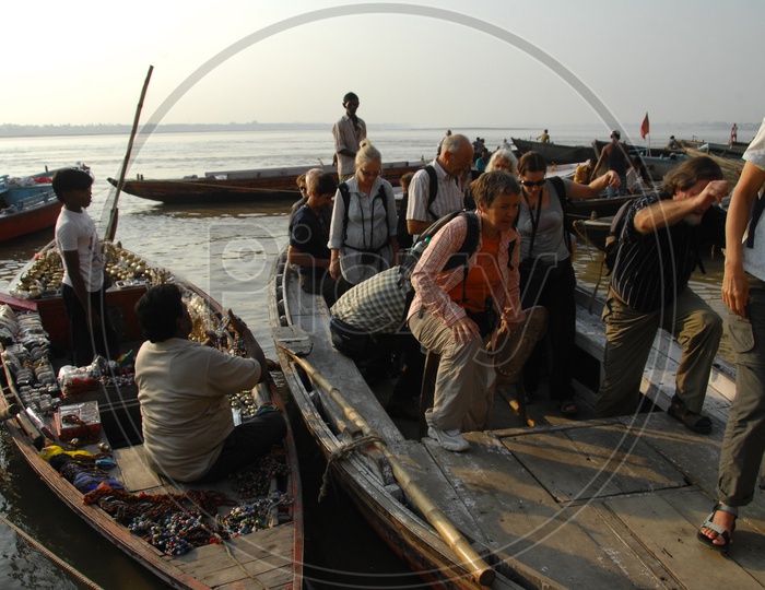 Image of Indian Sailing Boats On the River Bank Of Ganga-GN461283-Picxy