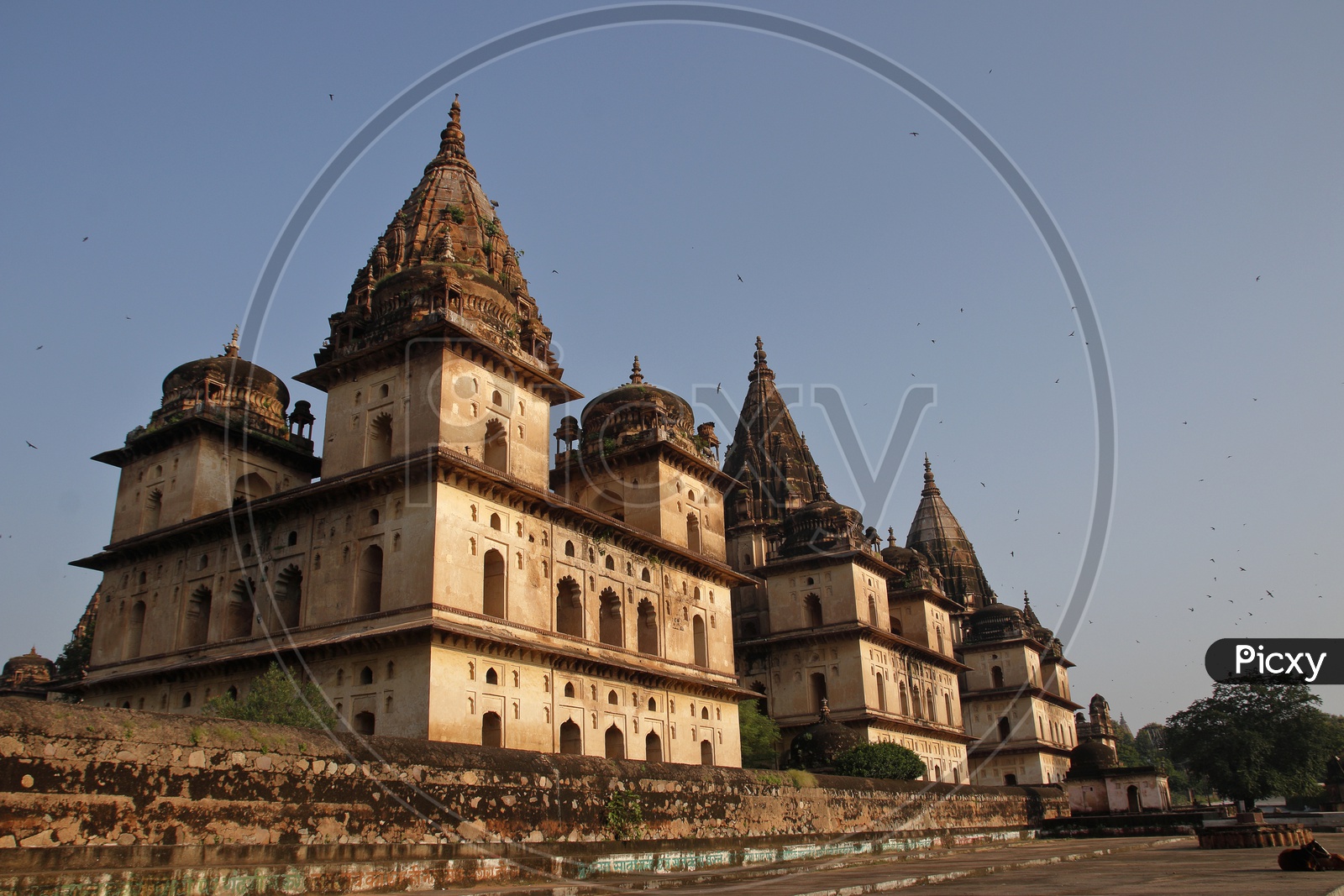 Image of View of Royal cenotaphs (Chhatris) of Orchha over Betwa river ...