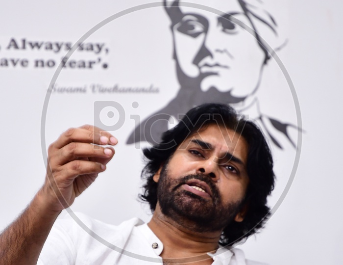 Image of Pawan Kalyan , Actor Turned Politician Of Jana Sena Political Party President During a ...