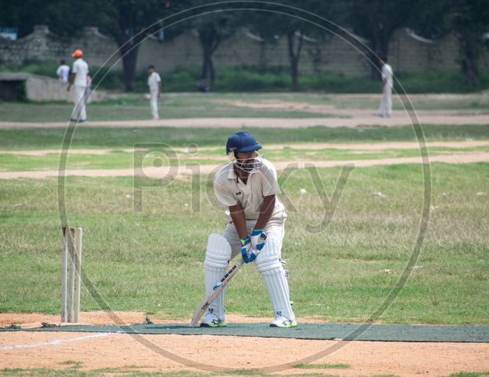 Image of Cricket batsman in an action to hit the ball-ZG299833-Picxy