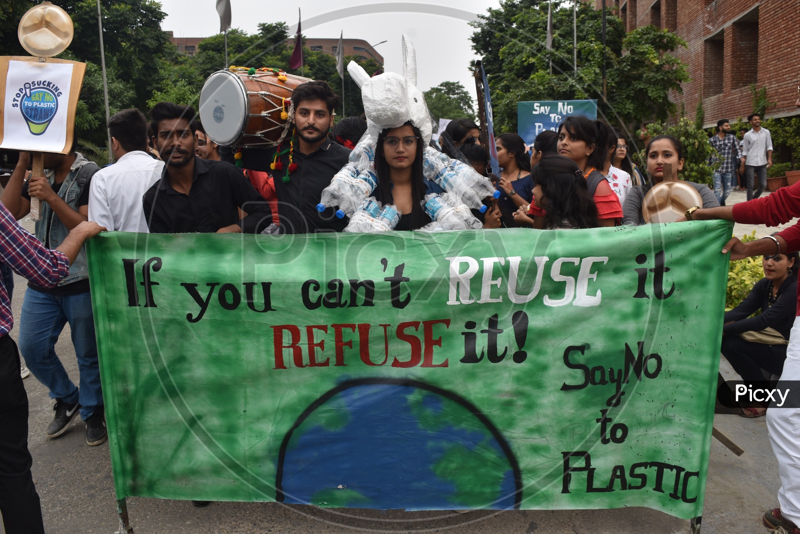Image of College Student Awareness Rally On Plastic Ban At An ...