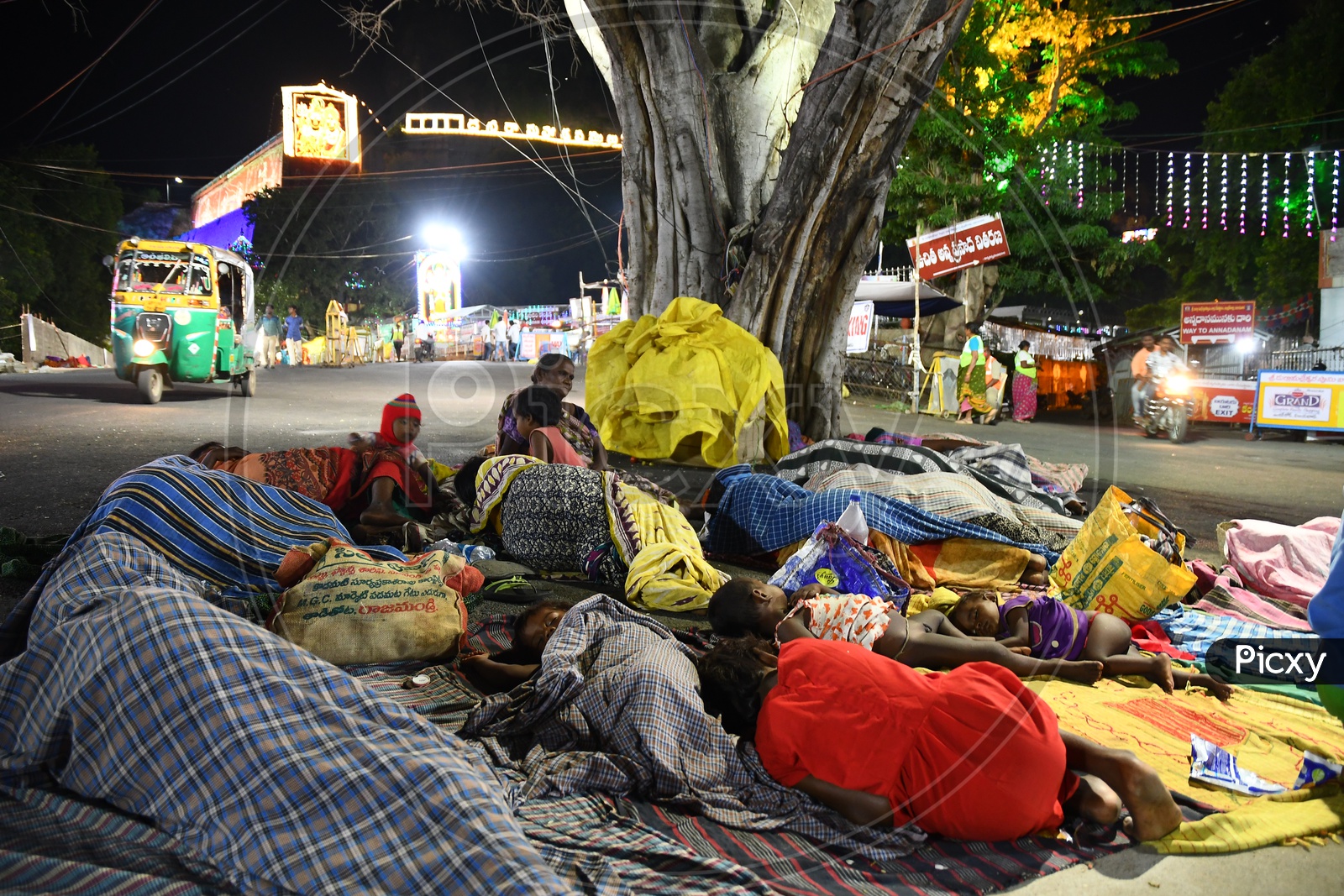 Image of Devotees Sleeping Under Tree On Roads During Durga Navratri ...