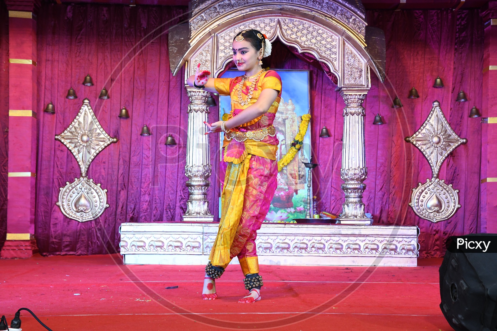 Image of Traditional Bharathanatyam Dancer Dancing On Stage With ...