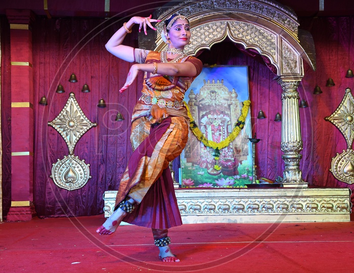 Image of Traditional Kuchipudi Dancer Dancing on Stage-IP726466-Picxy