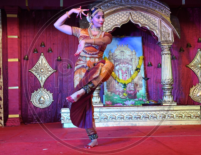 Image of Traditional Kuchipudi Dancer Dancing on Stage-IP726466-Picxy
